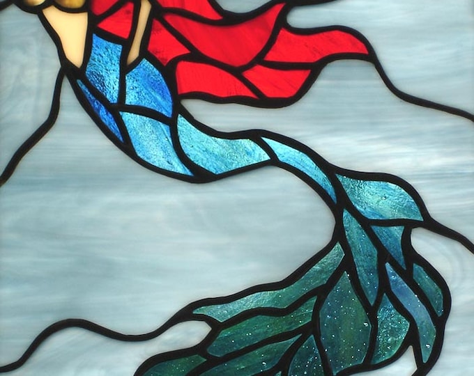 Mermaid Stained Glass Suncatcher Panel Mythological Ocean Aquatic - Etsy