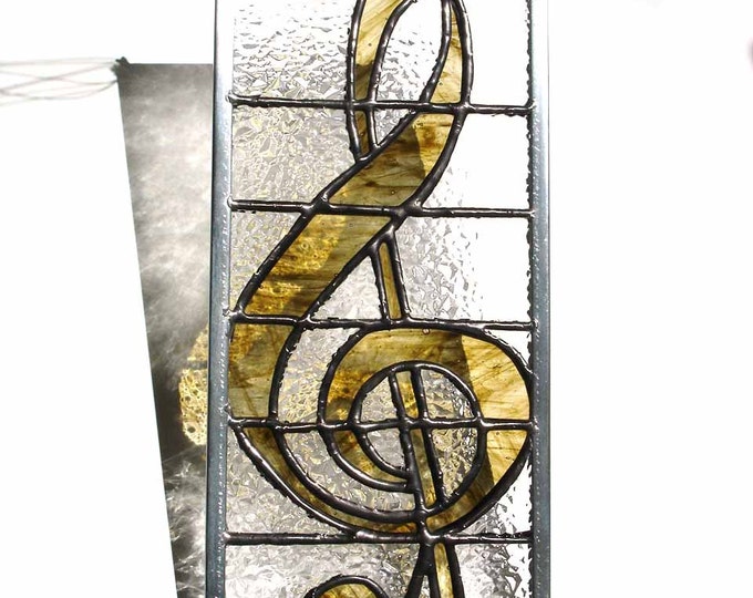 G Clef Musical Note Stained Glass Suncatcher, Tortoise Brown Music ...