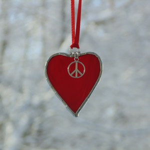 Peace Love, Mini Stained Glass Heart Suncatcher Ornament, Hippie Boho ...