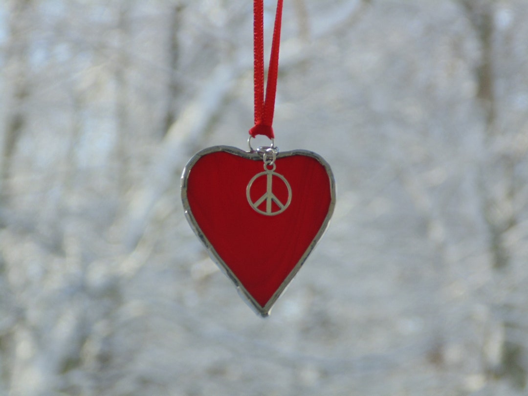 Peace Love Mini Stained Glass Heart Suncatcher Ornament - Etsy