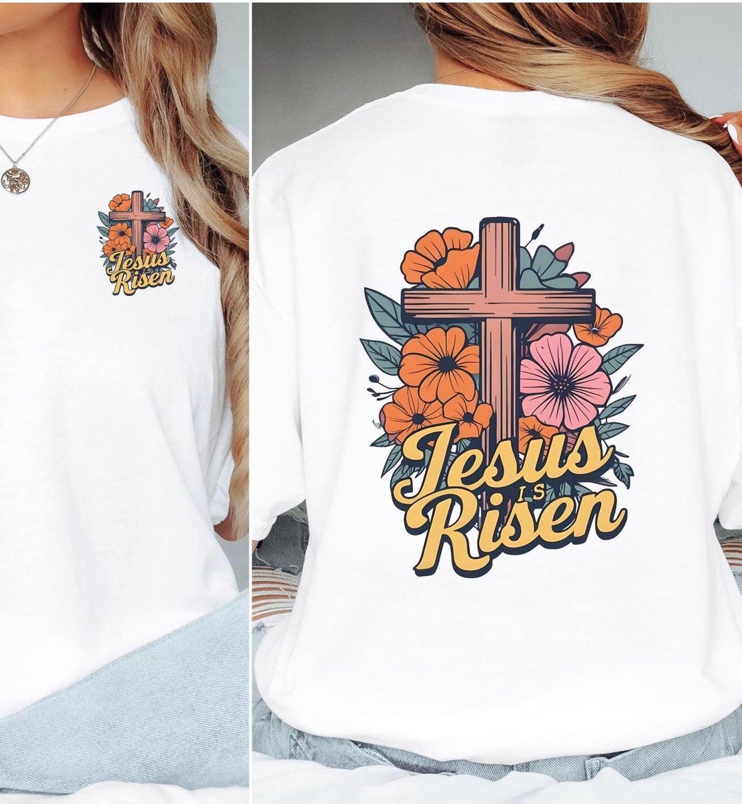 Jesus is Risen T-shirt, Christian Floral Cross, Easter Tee - Etsy