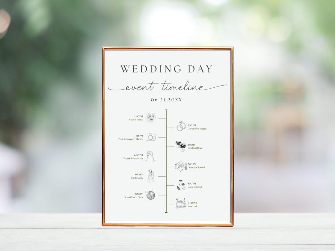 Wedding Day Timeline Template, Printable Wedding Schedule Sign ...