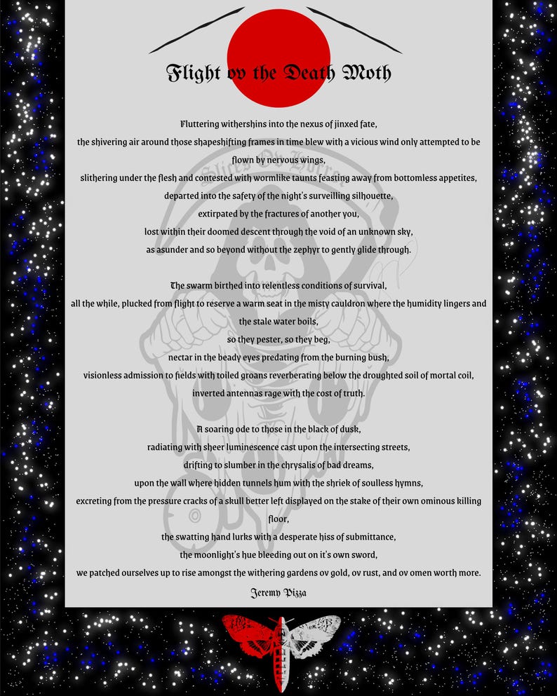 Flight Ov the Death Moth (printable Poem With Custom Background) - Etsy