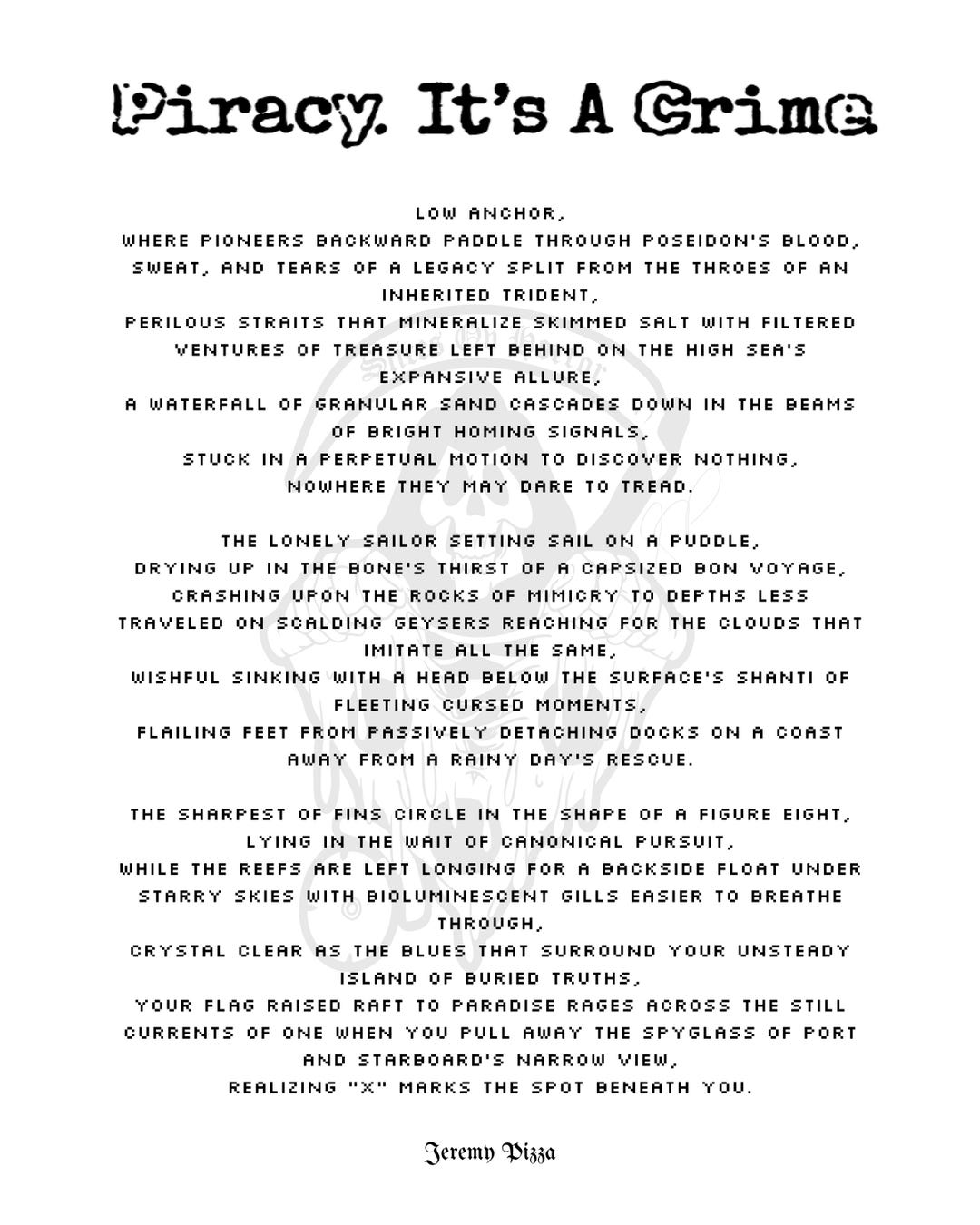 Piracy. It's A Crime. (printable Poem Without Background) - Etsy