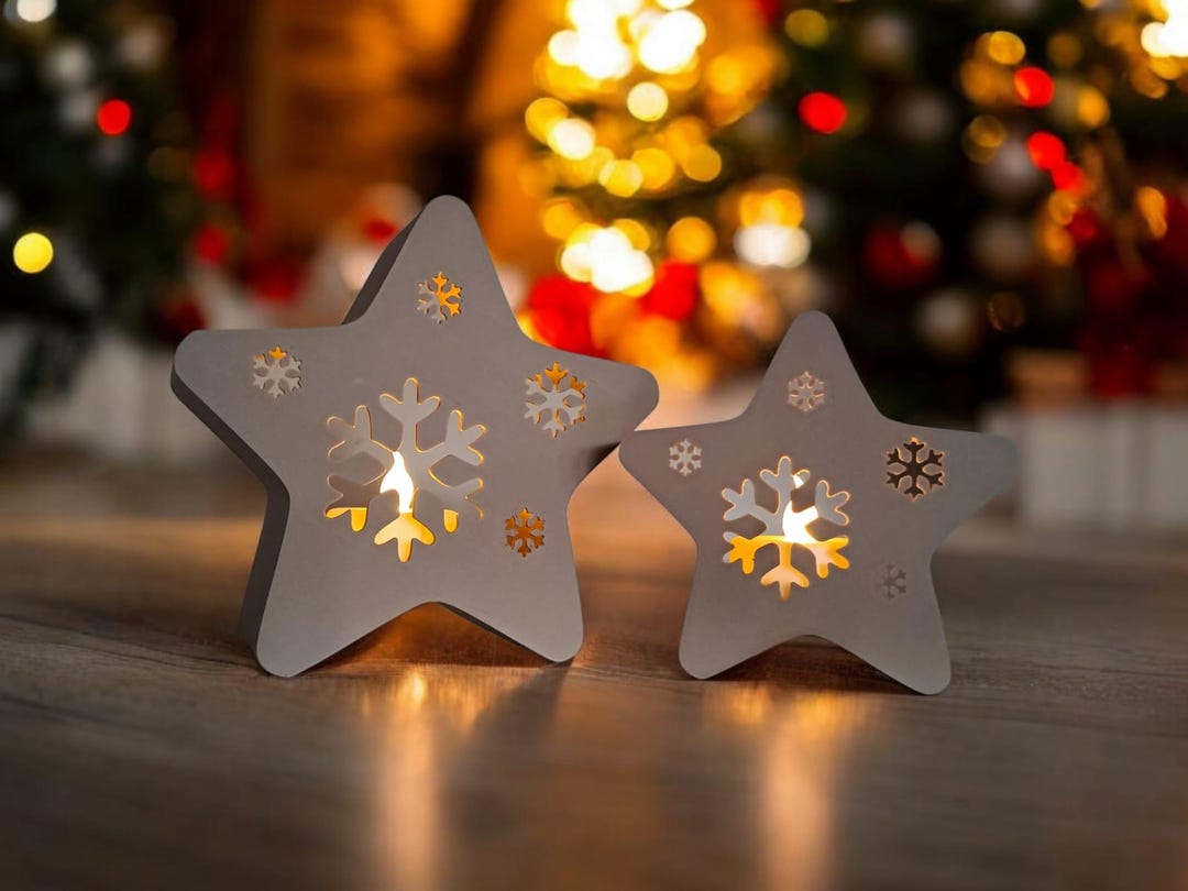 Christmas Star Tealight Holder With Snowflakes + LED Tealight – Festive ...