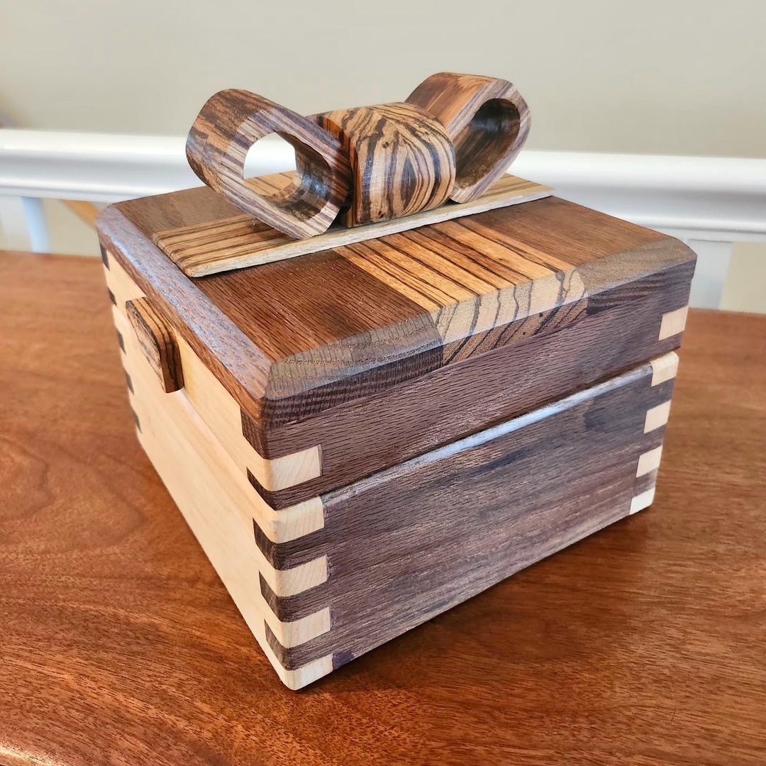 Handmade Oak & Zebrawood Keepsake Box With Ribbon Bow - Etsy