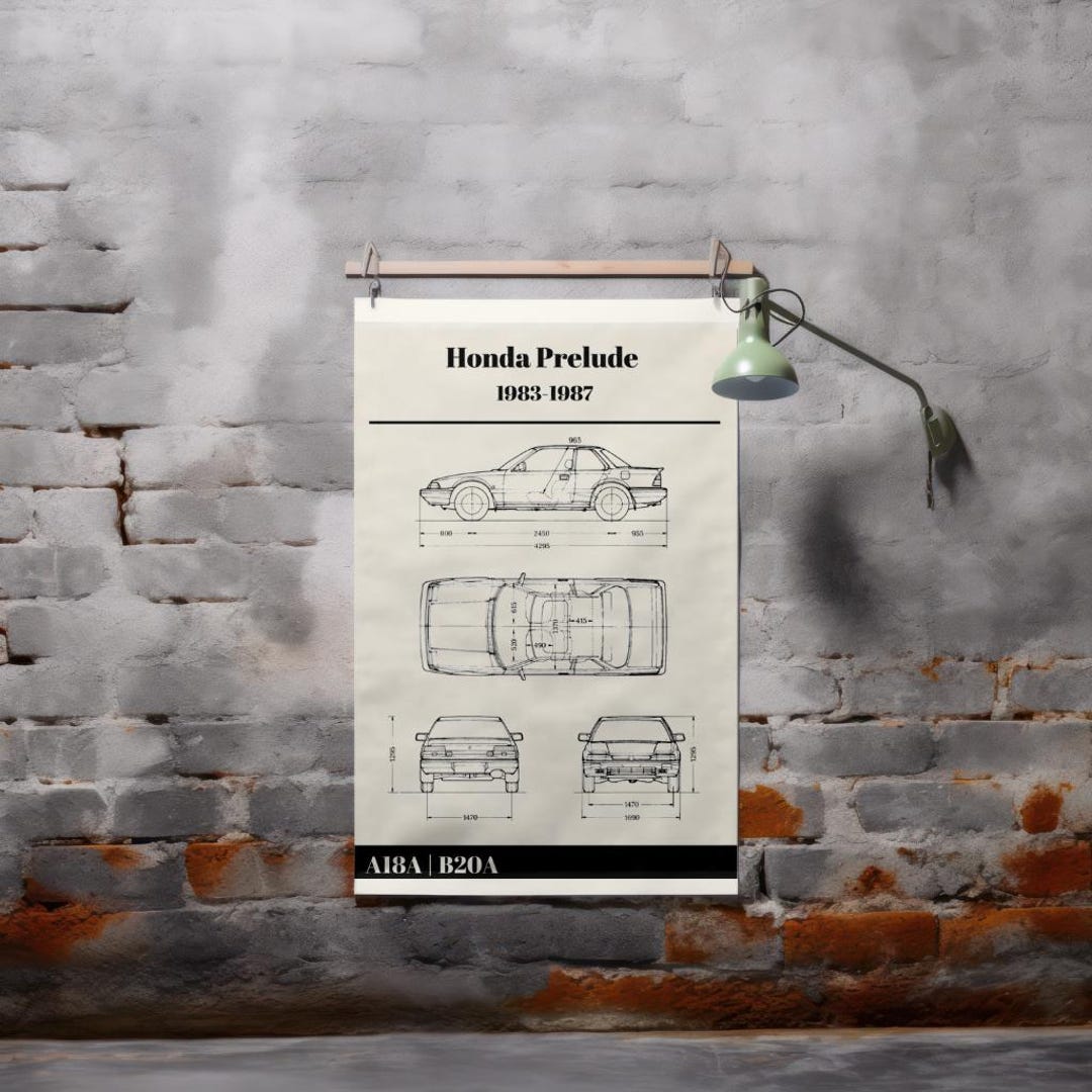 MK2 Honda Prelude Blueprint Poster – Detailed Car Design Print ...