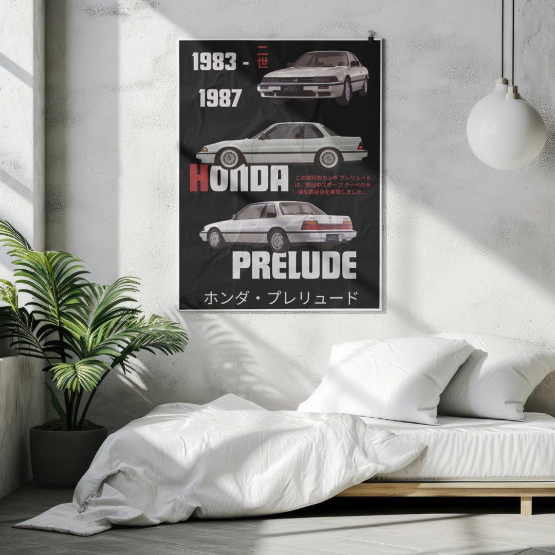 Mk2 Honda Prelude Car Poster , JDM Wall Art , Japanese Gen2 Retro ...