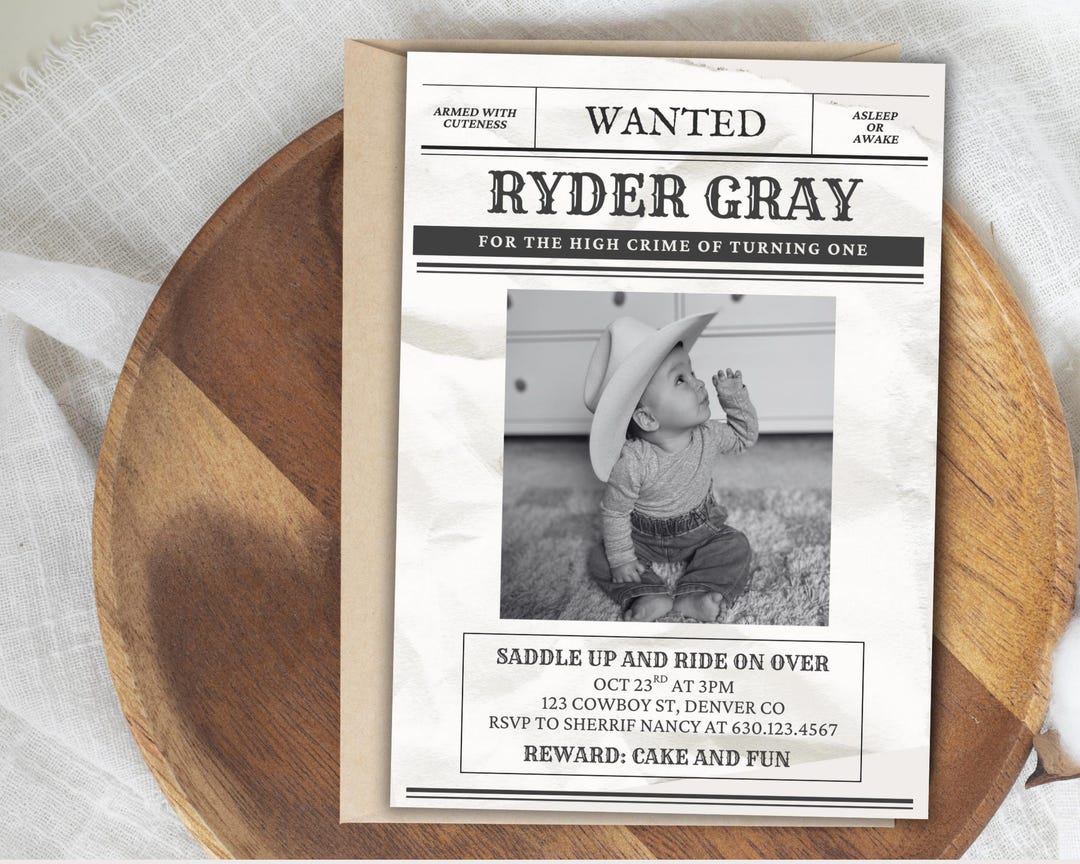 Wanted First Rodeo Invitation • Cowboy Birthday Party Invite • Western ...