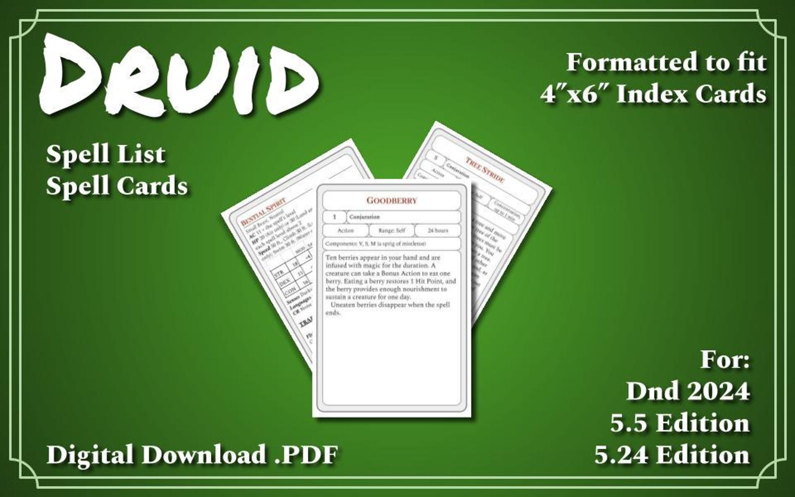 5.5e Dnd Druid Spell Cards Digital Download - D&D Players Handbook 2024 ...