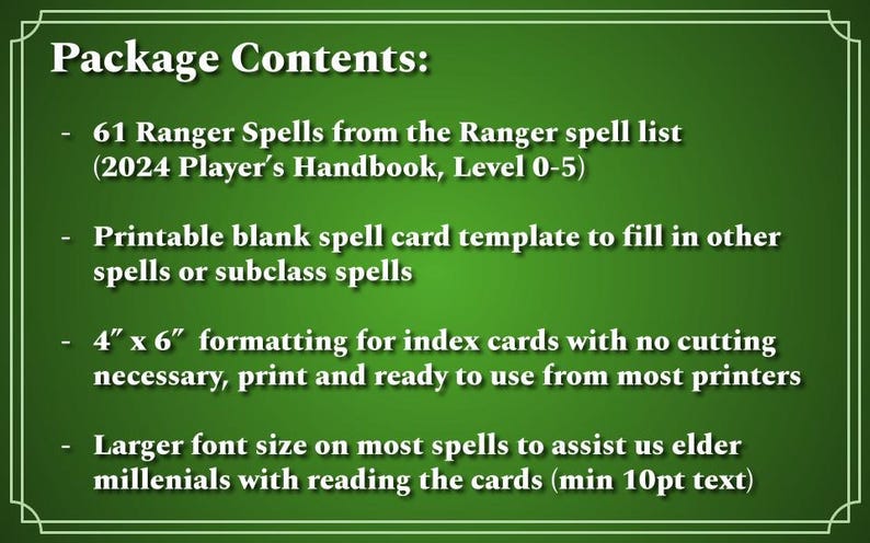 5.5e Dnd Ranger Spell Cards Digital Download - D&D Players Handbook ...