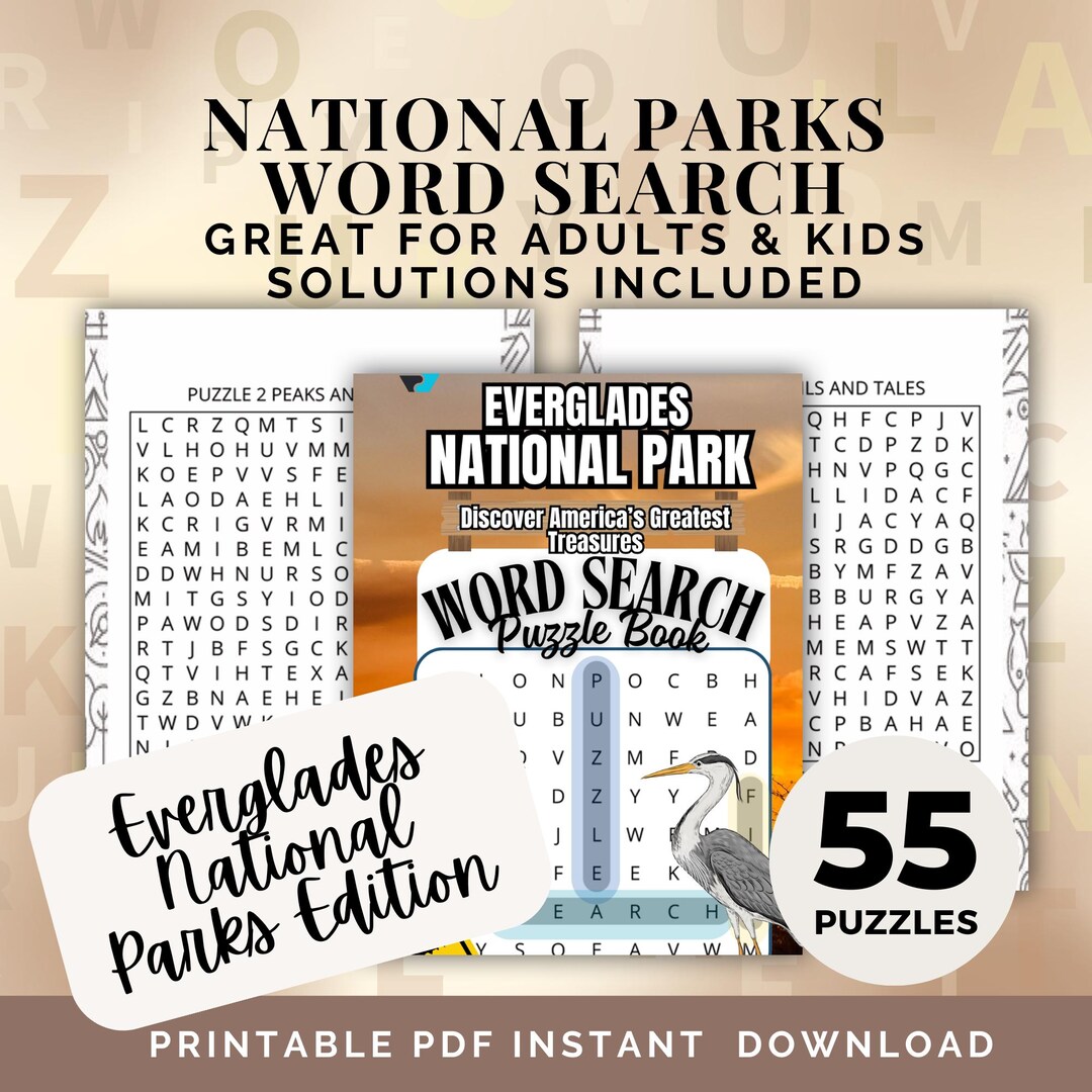 Everglades National Park Word Search Puzzle Book for Adults Kids Custom ...