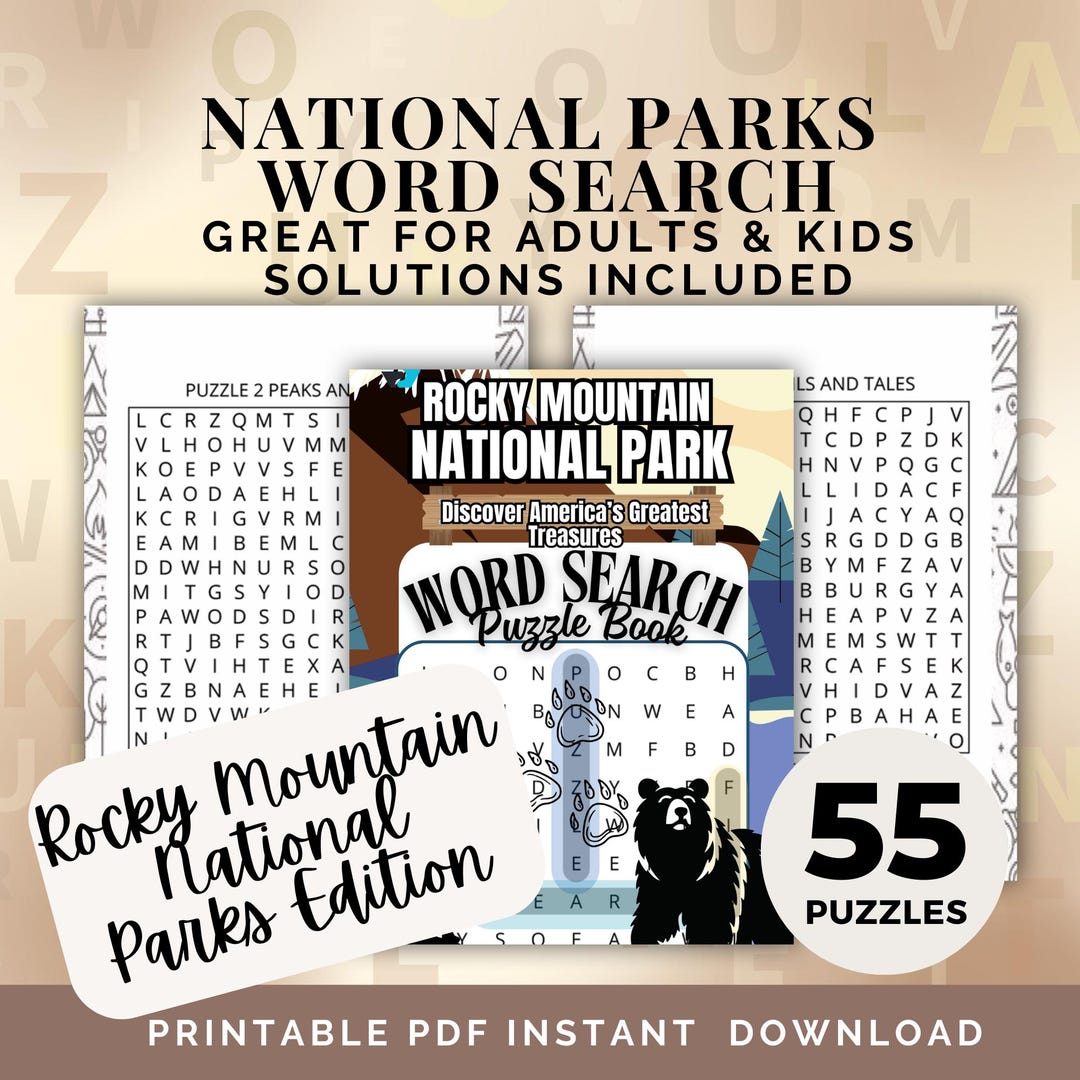 Rocky MT National Park Word Search Puzzle Book for Adults Kids Custom ...