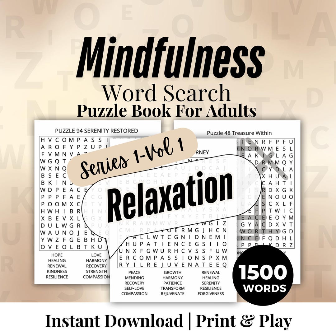 Mindfulness Word Search Puzzle Book for Adults (digital Download) - Etsy