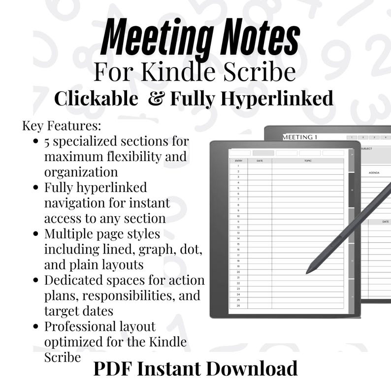 Kindle Scribe Planner Kindle Scribe Meeting Book Planner Template ...