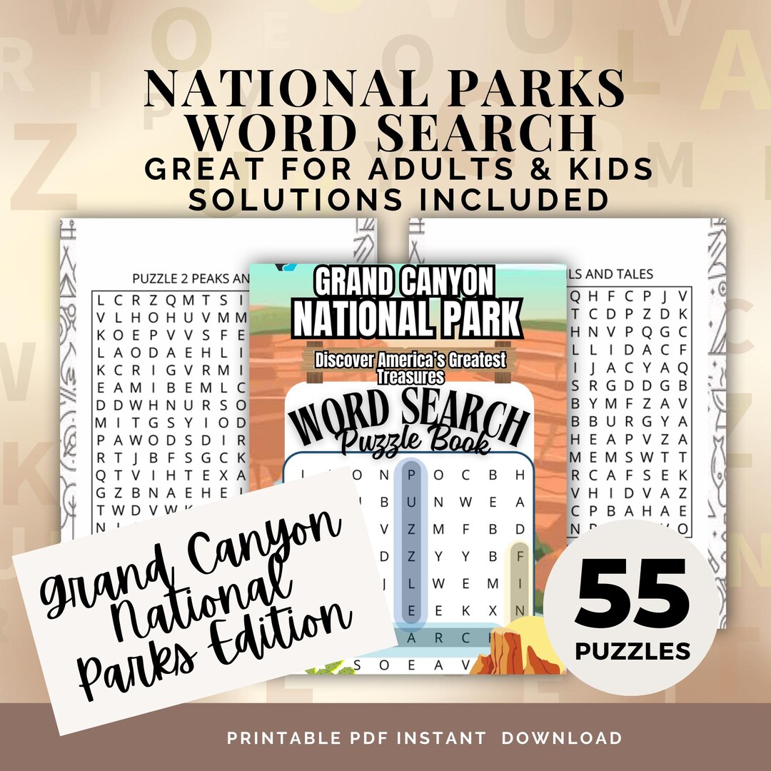 Grand Canyon National Park Word Search Puzzle Book for Adults Kids ...