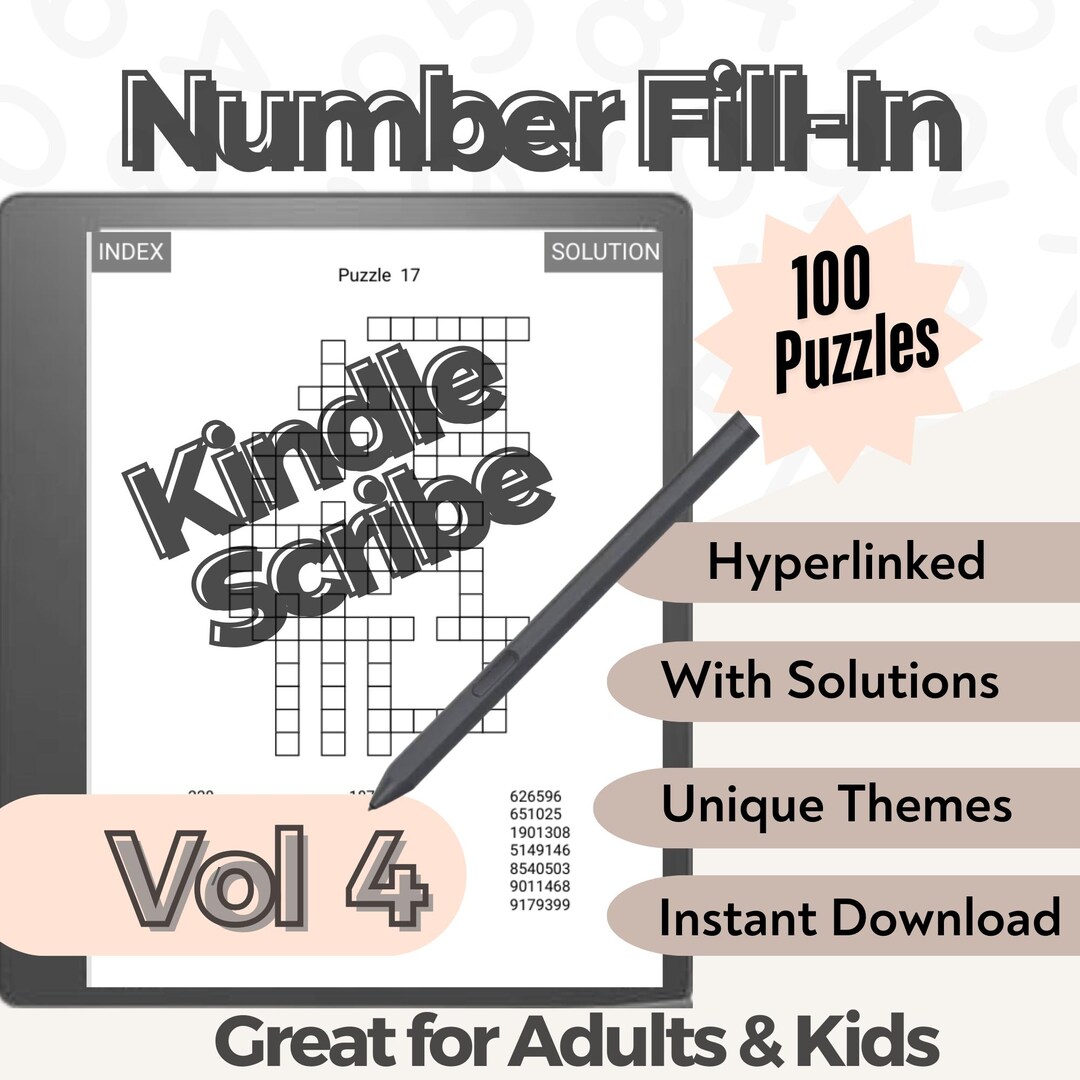 100 Number Fill in Puzzle Kindle Scribe Interactive Hyperlinked PDF ...
