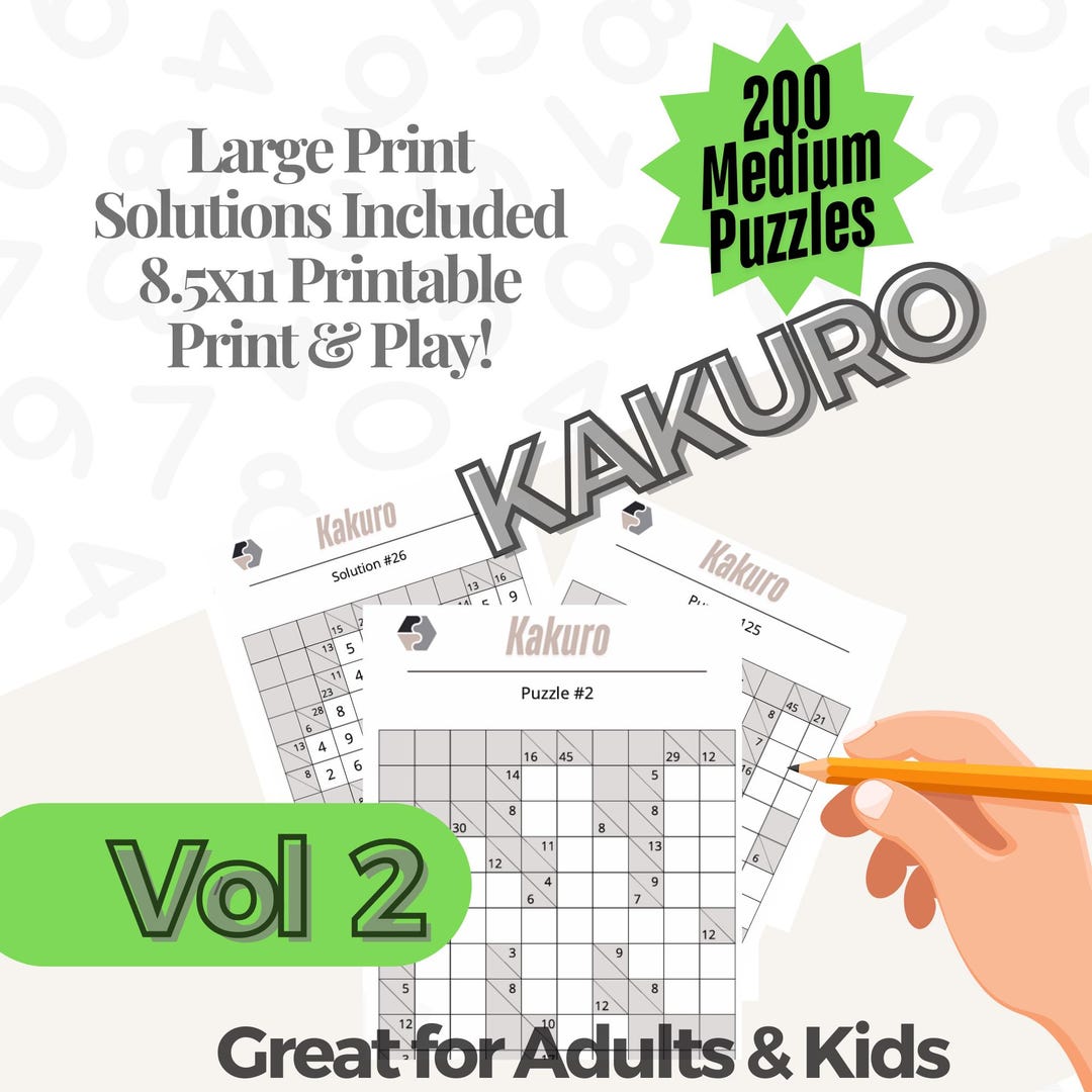 Kakuro Puzzle Book: 200 Easy Large Print Logic Puzzles for Adults ...