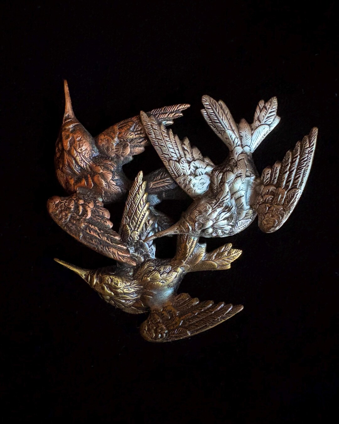 Three Hummingbirds Pin, Vintage Hummingbird Pin, Mixed Metal Brooch - Etsy
