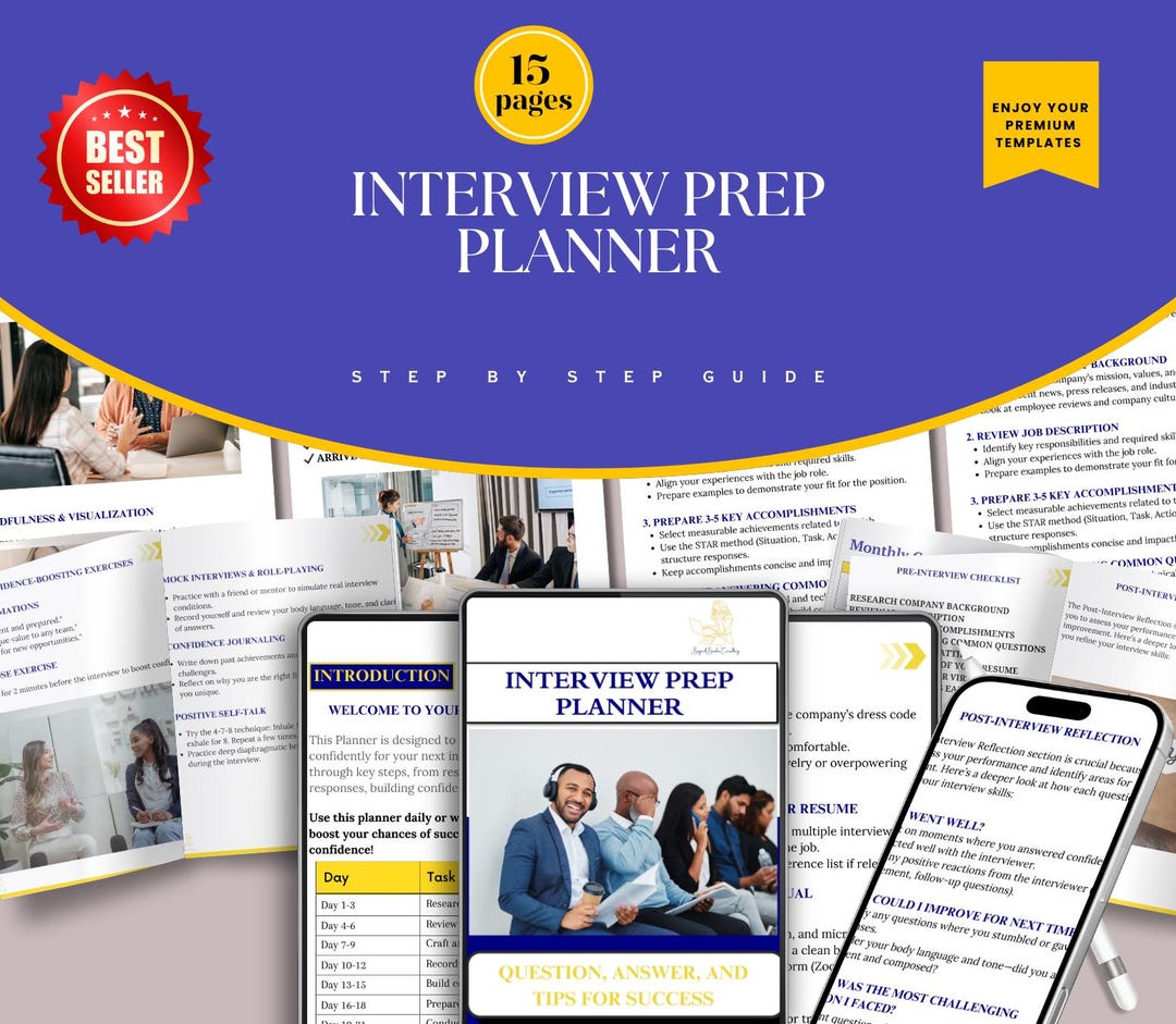 Interview Prep Planner, Job Interview Success Guide, Editable Digital ...