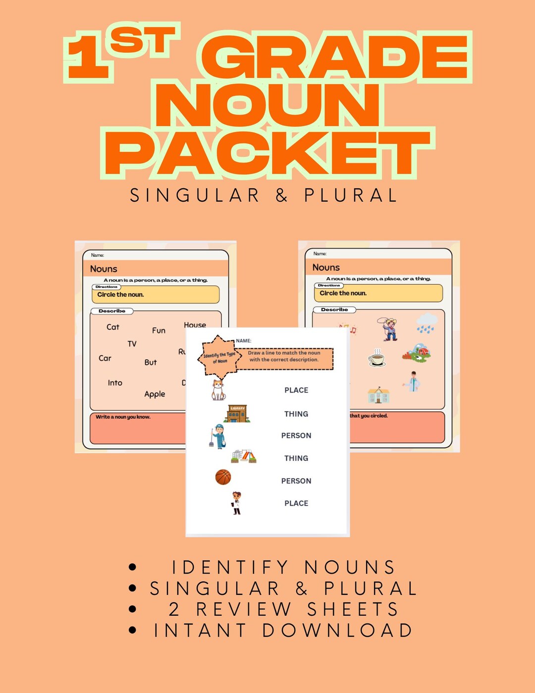 Noun Packet (exit Tickets/review) | 1st Grade - Etsy