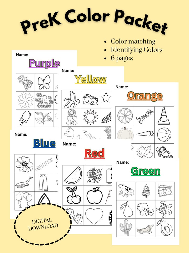 Prek | Kindergarten || Color Match, Color Recognition. - Etsy
