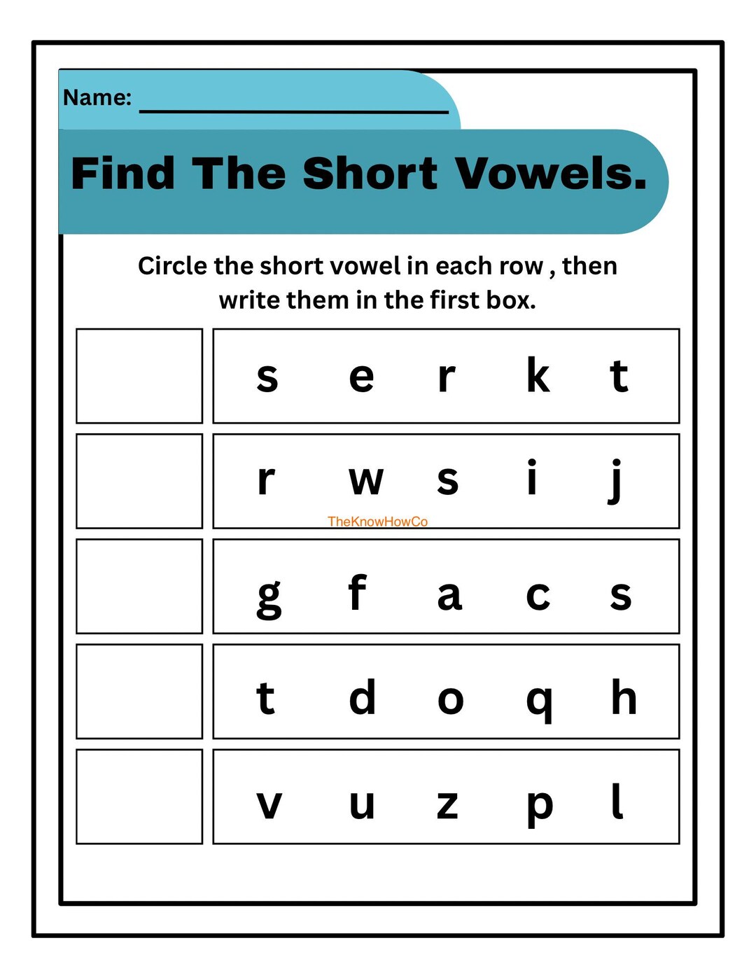Find the Vowel Worksheet – Circle & Write – Short Vowel Phonics ...