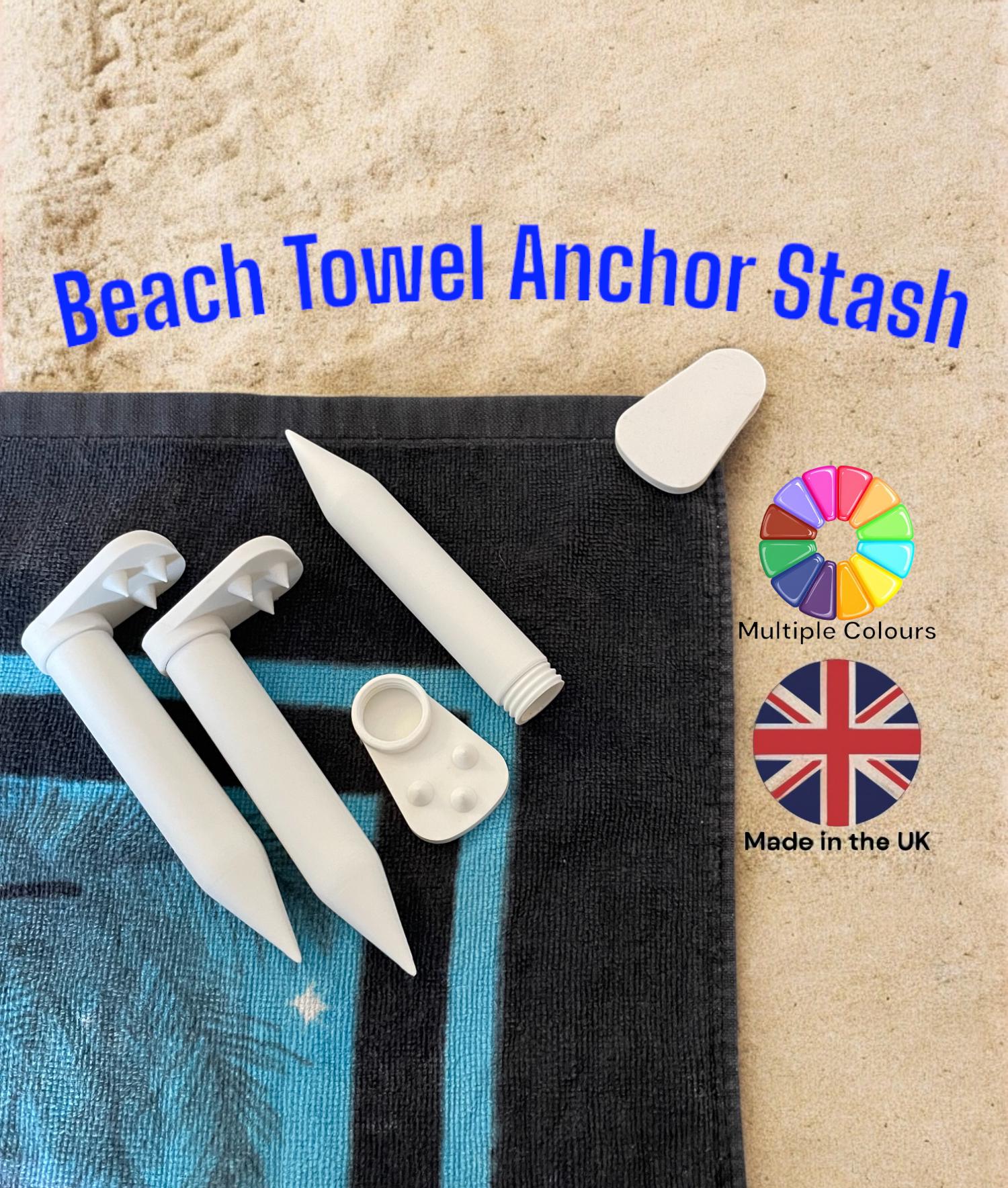 Beach Towel Anchor With Hidden Stash – Available in 19 Colours! 2 or 4 ...