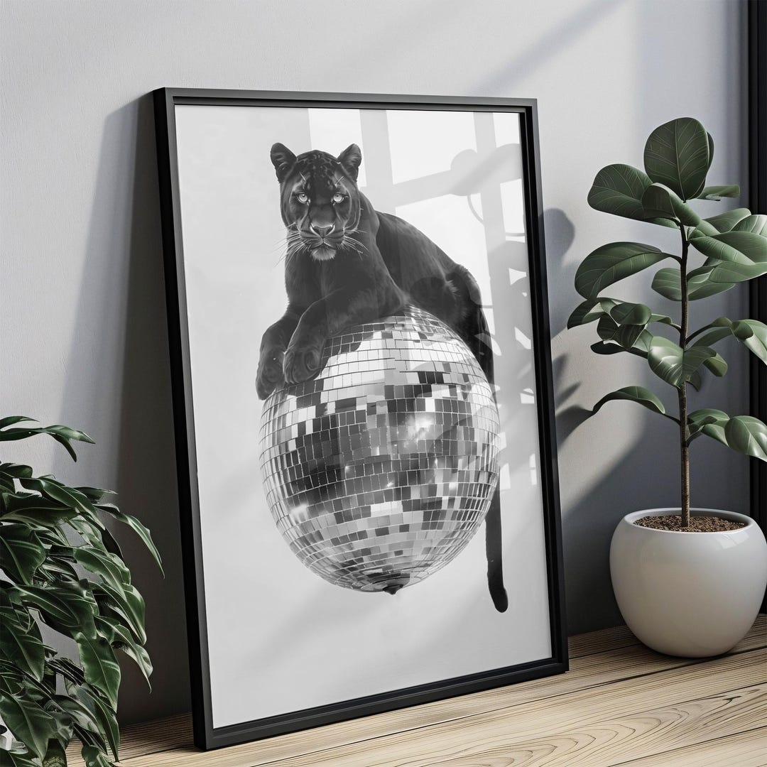 Disco Ball Panther Wall Art Printable, Mirrorball Animal Statement ...
