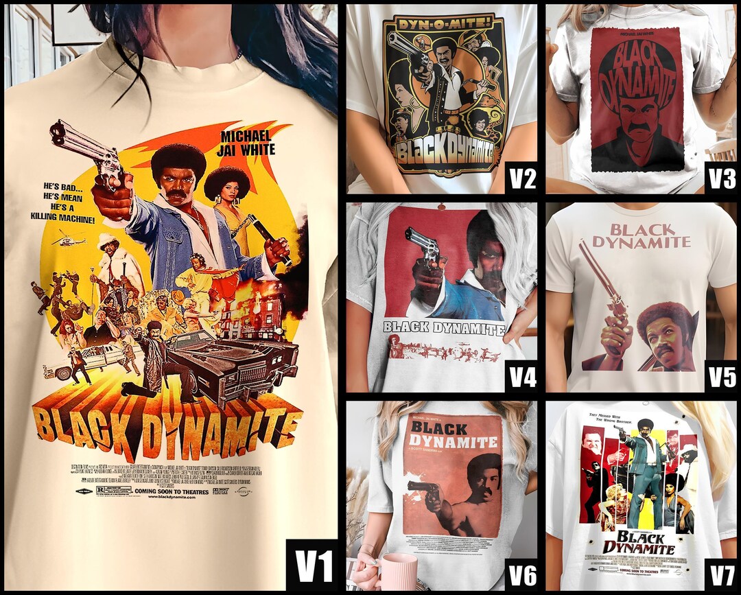 Vintage Black Dynamite V1-V7 Natural T Shirt Movie Poster Retro Vintage ...