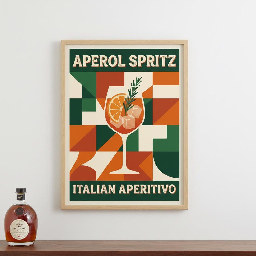 Aperol Spritz Italian Aperitivo Print | Mid Century Modern Bar Wall Art ...
