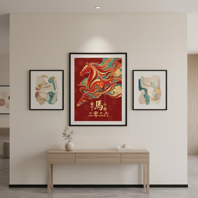 Dynamic Fire Horse Lunar New Year 2026 Art Print | Chinese Zodiac Wall ...