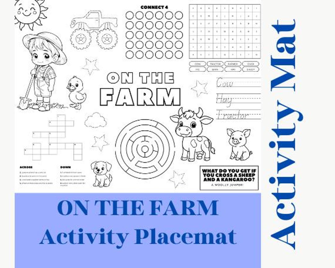 On the Farm Themed Activity Mat, on the Farm Activity Placemat, Sunday ...