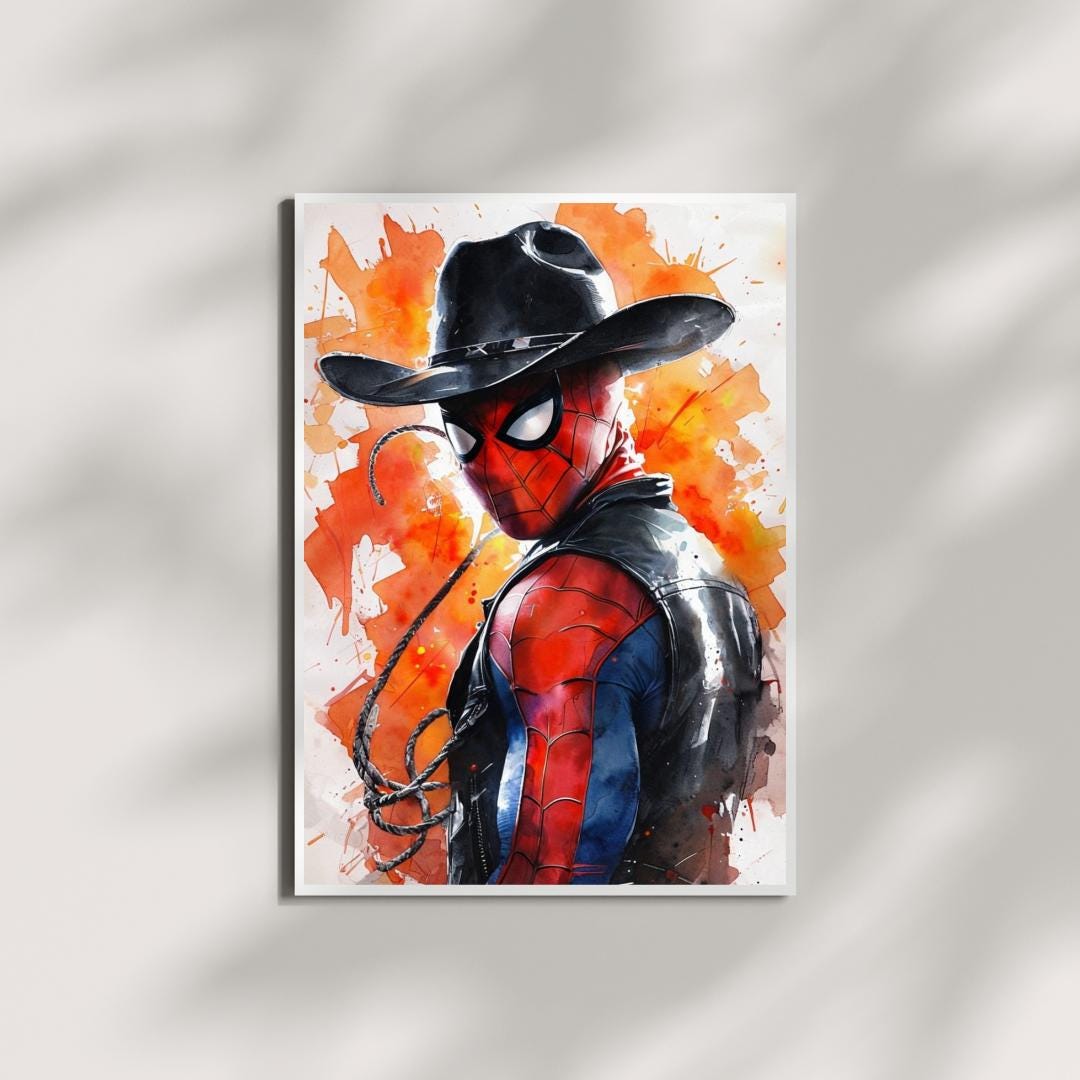 Spiderman Cowboy Watercolor Printable Superhero Wall Art | Spiderman ...