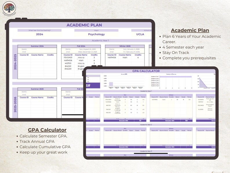 Digital Student Planner: Assignment Tracker & GPA Calculator (google ...