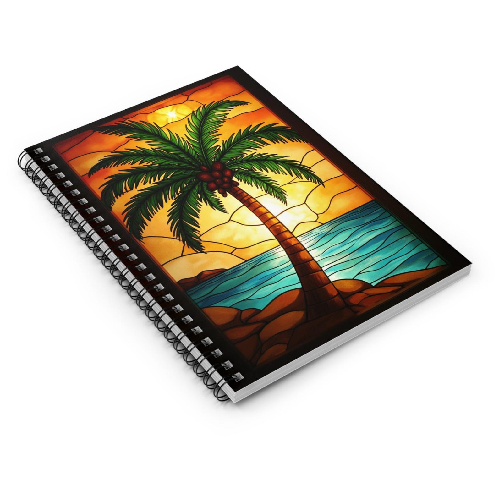 Palm Tree Stained Glass Spiral Notebook, Ruled Line, Tropical Notebook ...