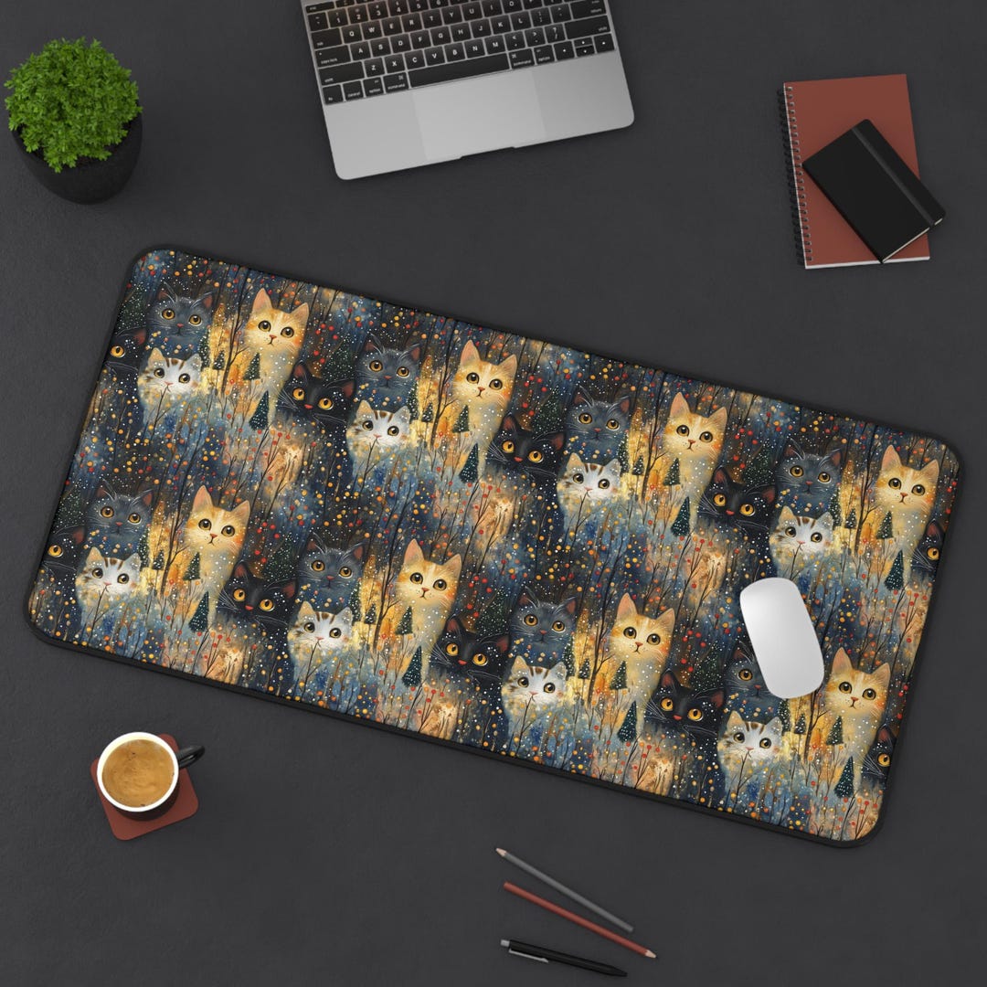 Dark Forest Cats Desk Mat, Fantasy Aesthetic, Goblincore Desk Pad ...