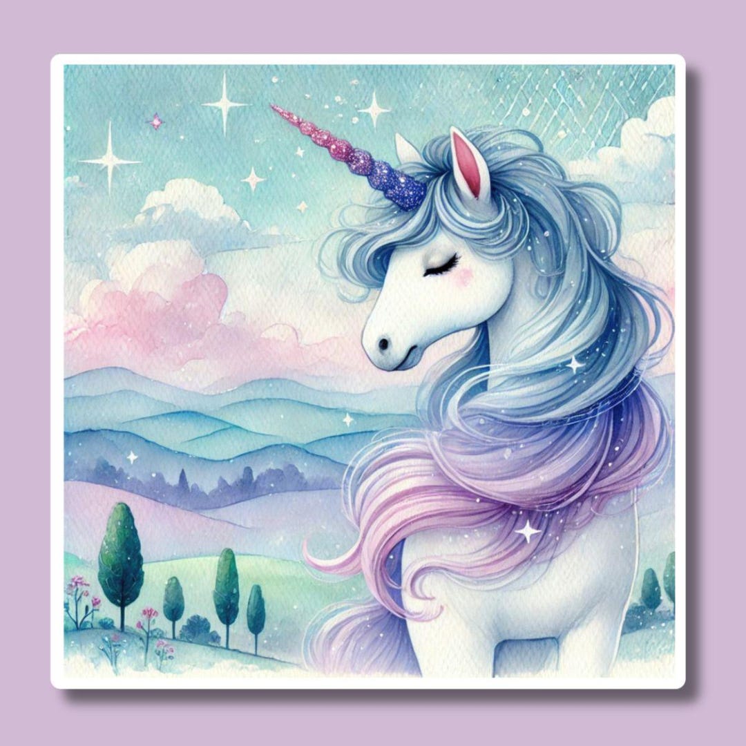 Watercolor Unicorn Square Stickers, Cute Magical Decals, Decorative ...