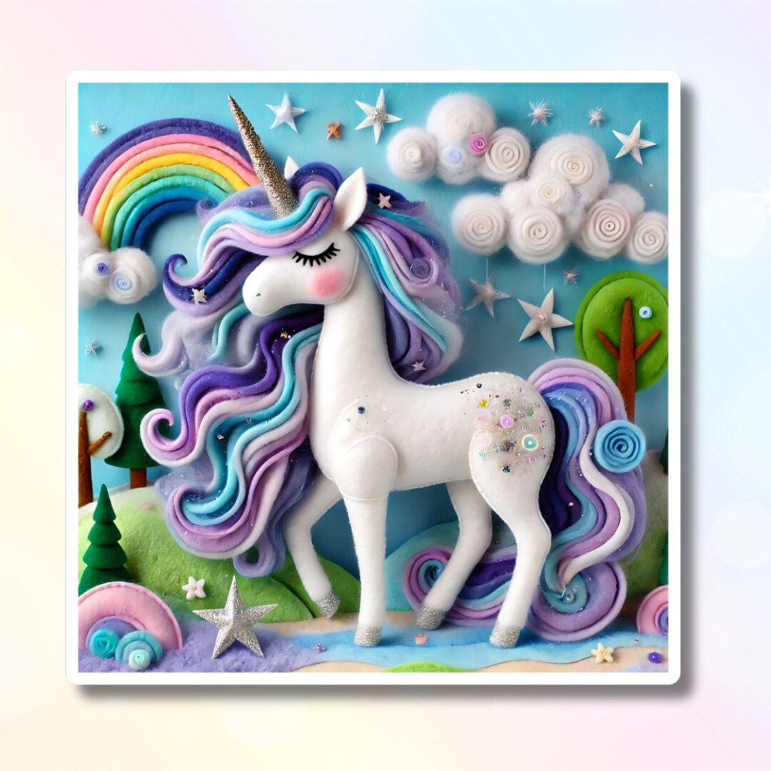 Felt Unicorn Square Sticker, for Kids, Laptop Phone Notebook Water ...
