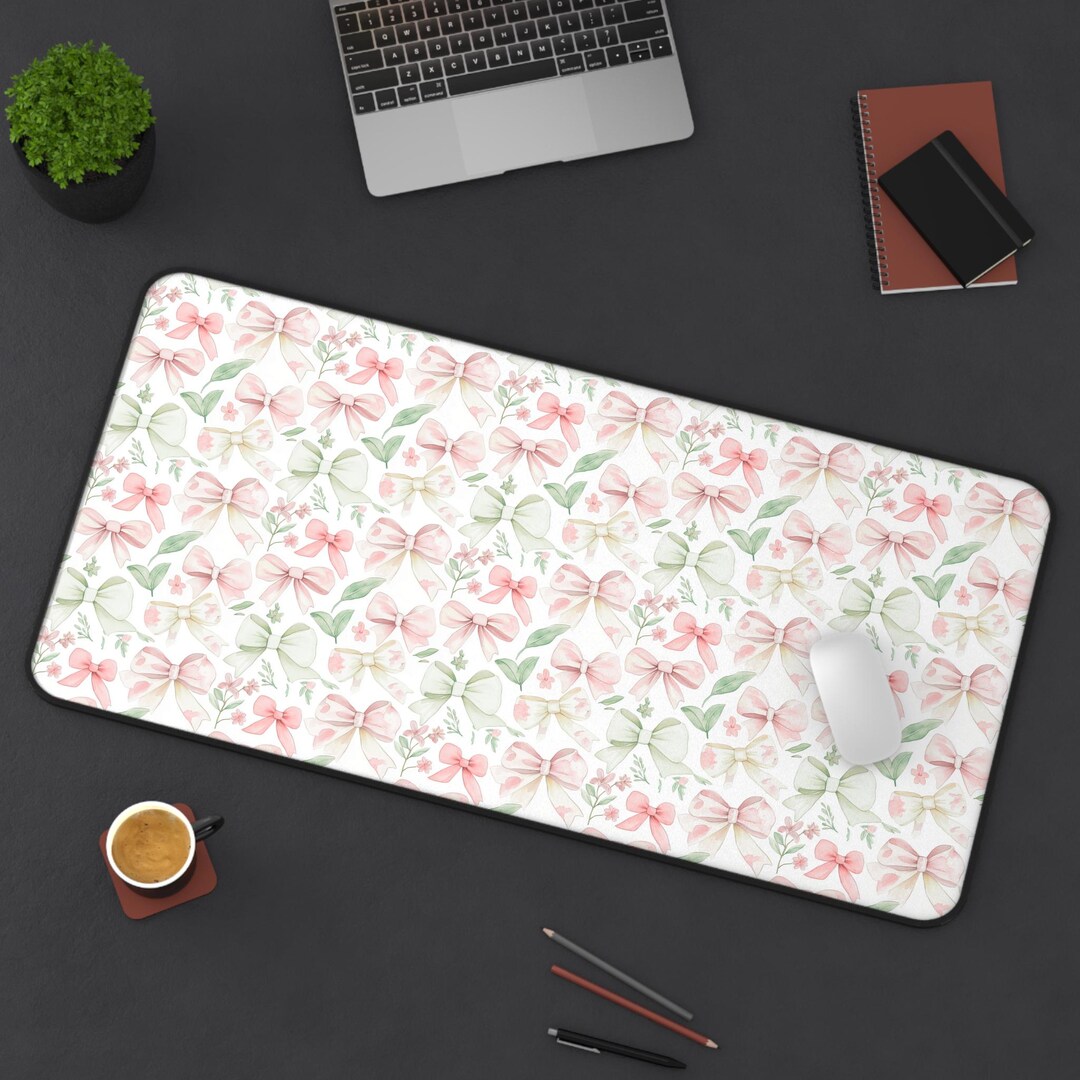 Pink and Green Bow Desk Mat, Coquette Theme Desktop Mat, Mouse Pad ...