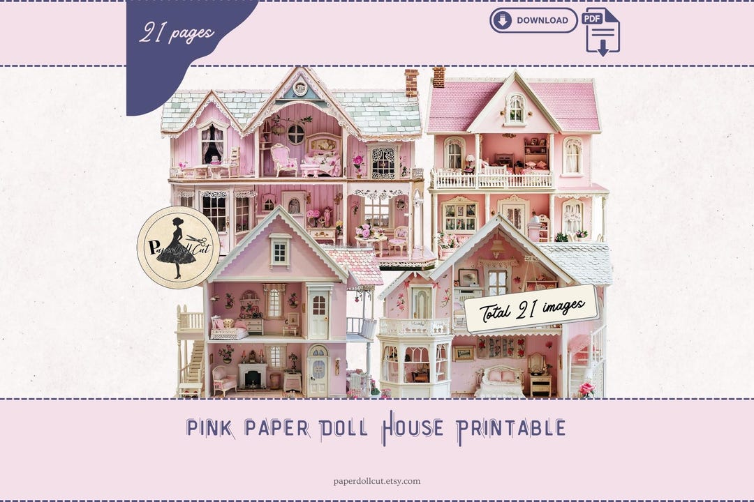 Pink Paper Doll House Printable, Shabby Chic, Paper Dollhouse ...