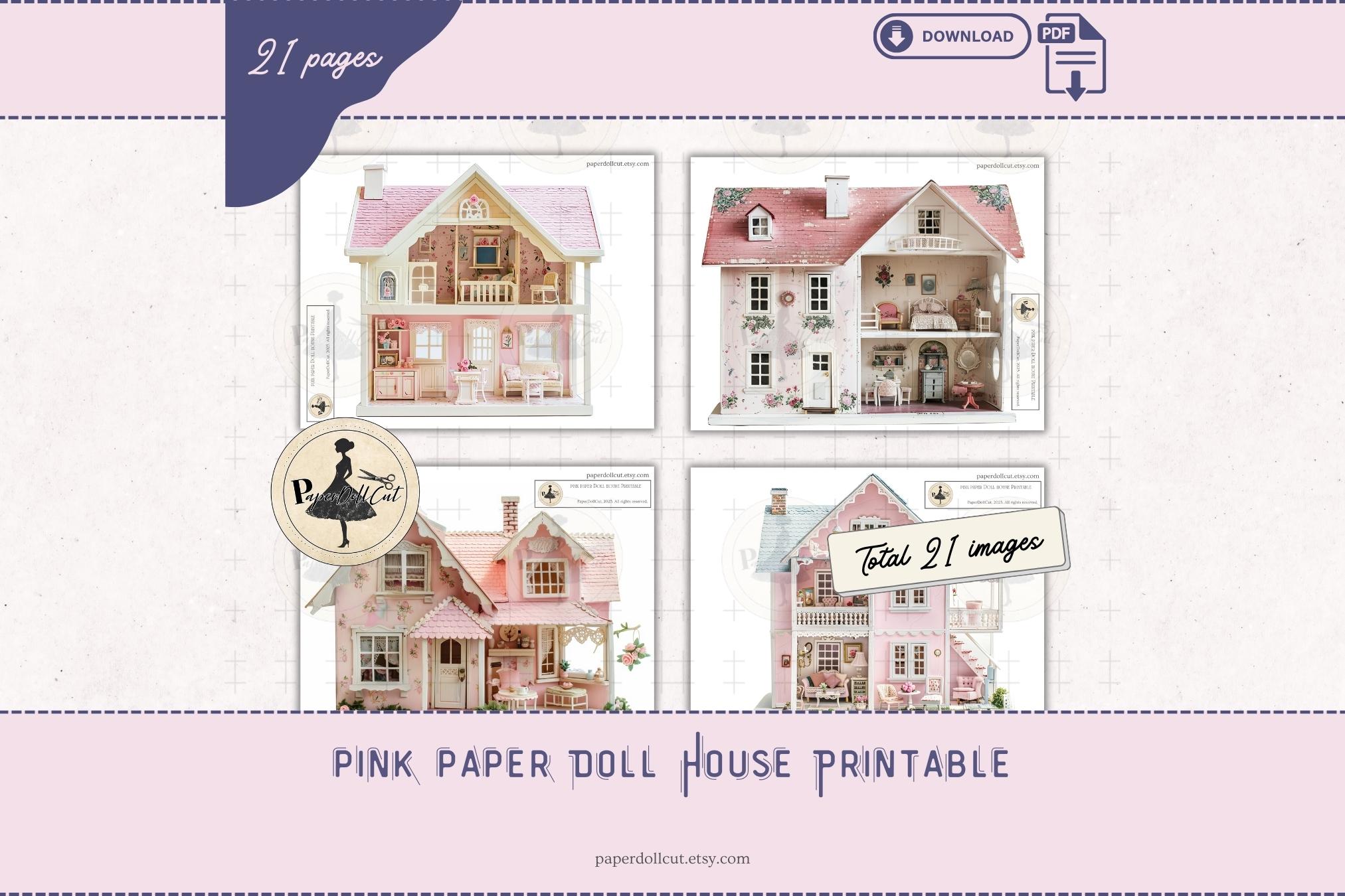 Pink Paper Doll House Printable, Shabby Chic, Paper Dollhouse ...