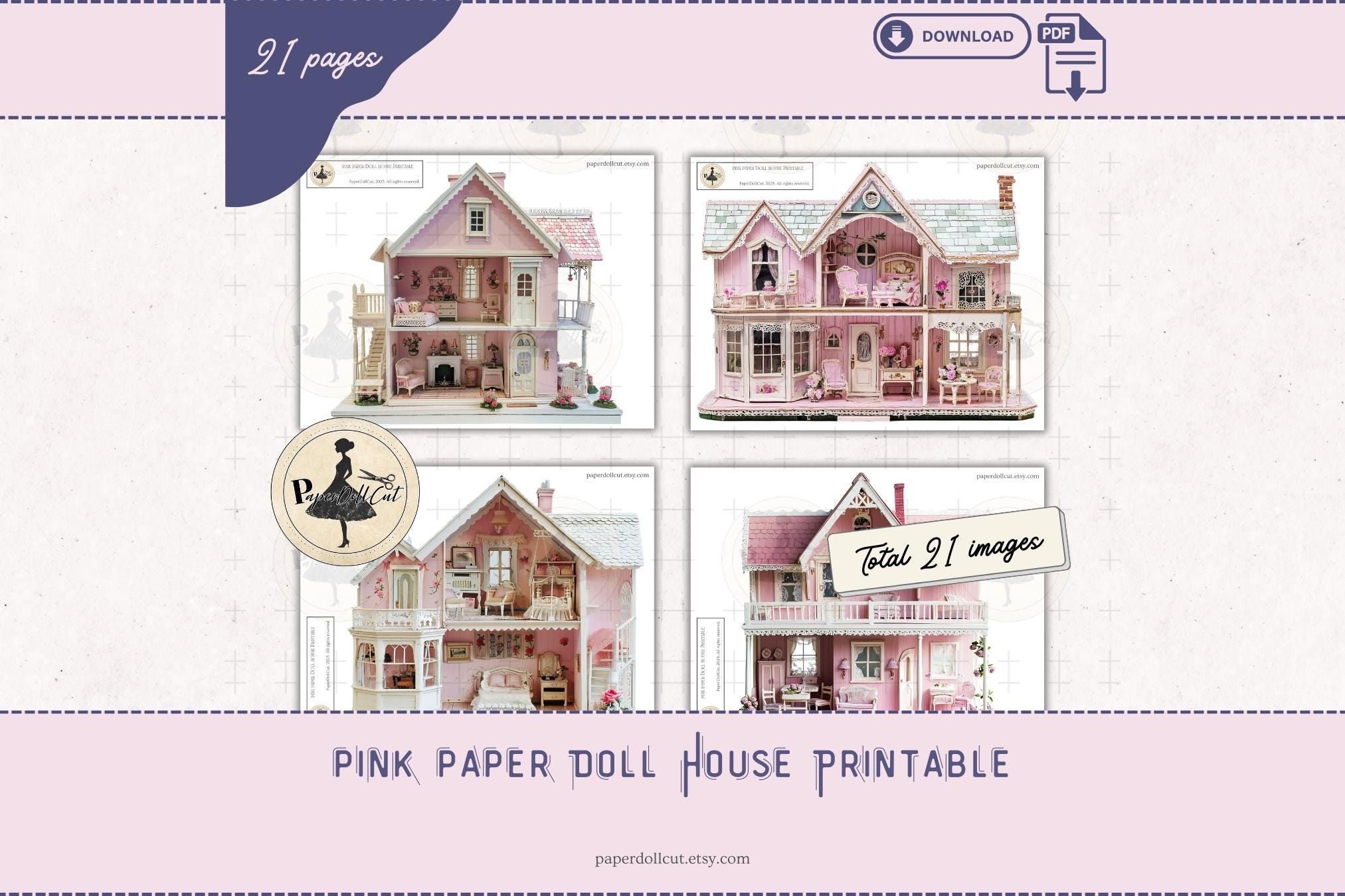 Pink Paper Doll House Printable, Shabby Chic, Paper Dollhouse ...