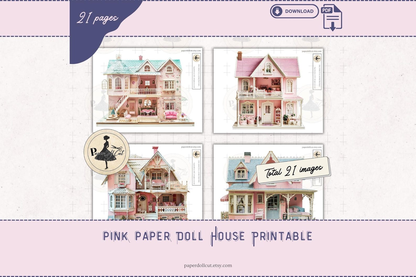 Pink Paper Doll House Printable, Shabby Chic, Paper Dollhouse ...