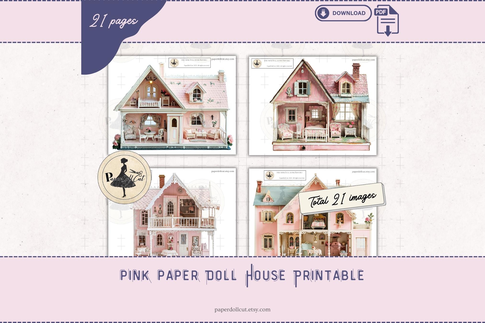 Pink Paper Doll House Printable, Shabby Chic, Paper Dollhouse ...