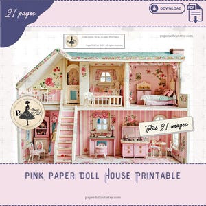 Pink Paper Doll House Printable, Shabby Chic, Paper Dollhouse ...