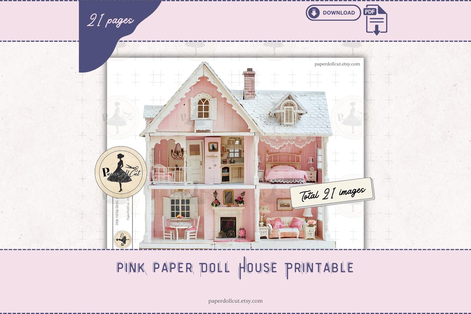 Pink Paper Doll House Printable, Shabby Chic, Paper Dollhouse ...