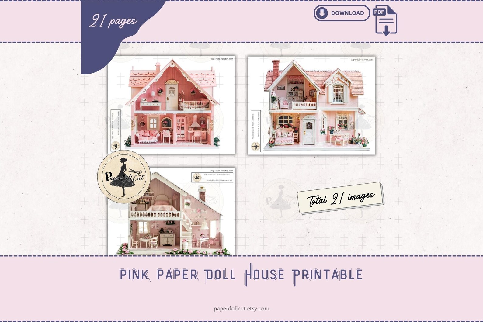 Pink Paper Doll House Printable, Shabby Chic, Paper Dollhouse ...