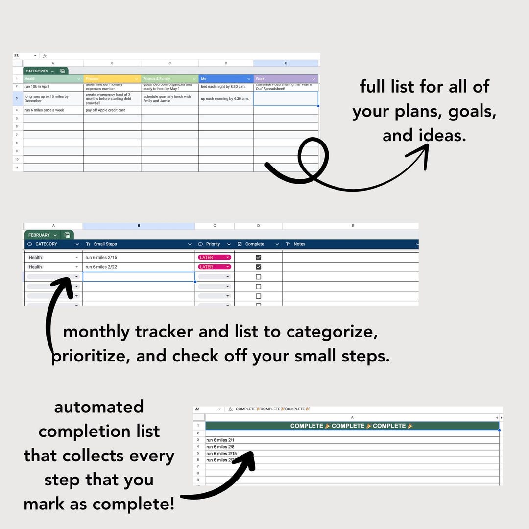 Planning Spreadsheet & Template for Goals, Projects, Things You Want to ...