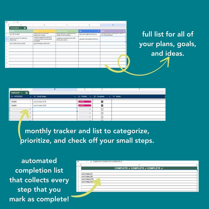Planning Spreadsheet & Template for Goals, Projects, Things You Want to ...